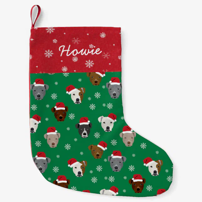 Custom Name Pitbull Santa Paws Small Christmas Stocking | Zazzle
