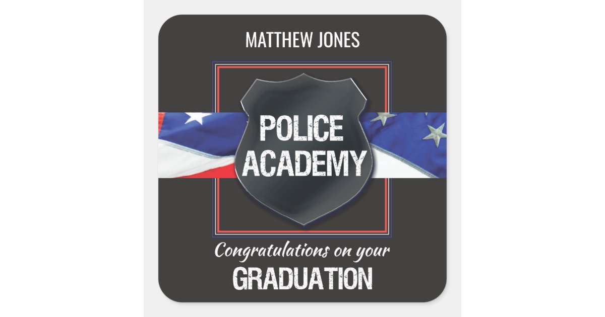 Custom Name, Police Academy Graduation Square Sticker | Zazzle