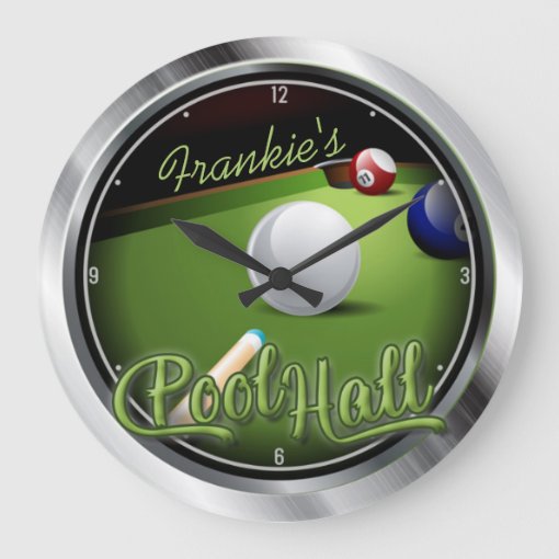 Custom NAME Pool Hall Billiard Game Room Snooker Large Clock | Zazzle