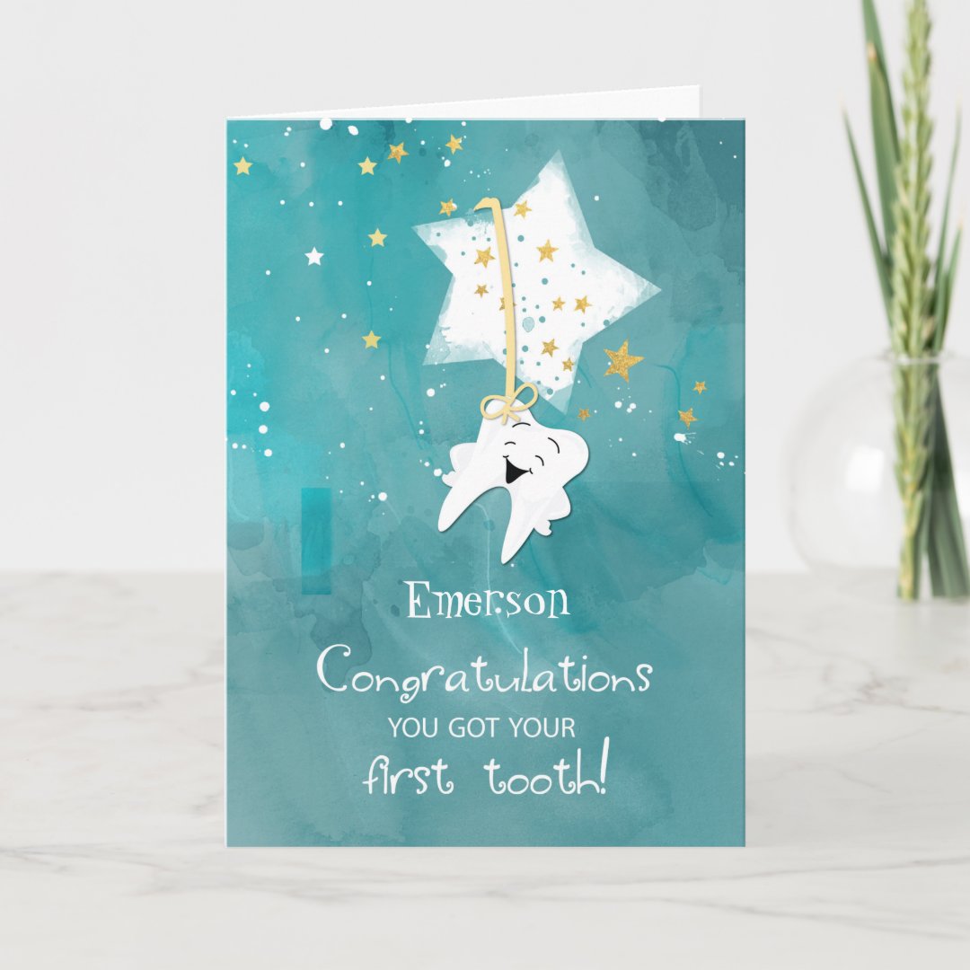 Custom Name Popped First Tooth Congratulations Card | Zazzle