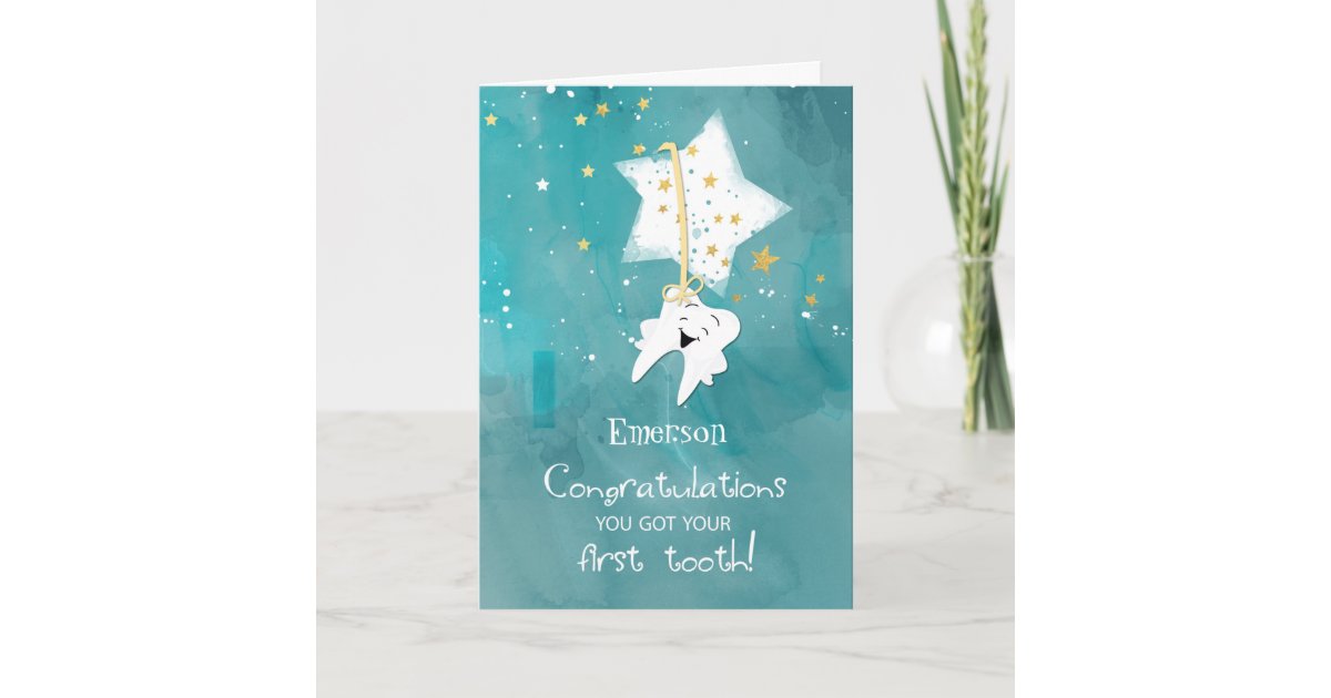 Custom Name Popped First Tooth Congratulations Card | Zazzle