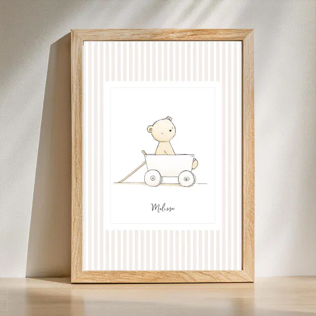 Custom Name Poster - Cute Bear in Pull Wagon | Zazzle