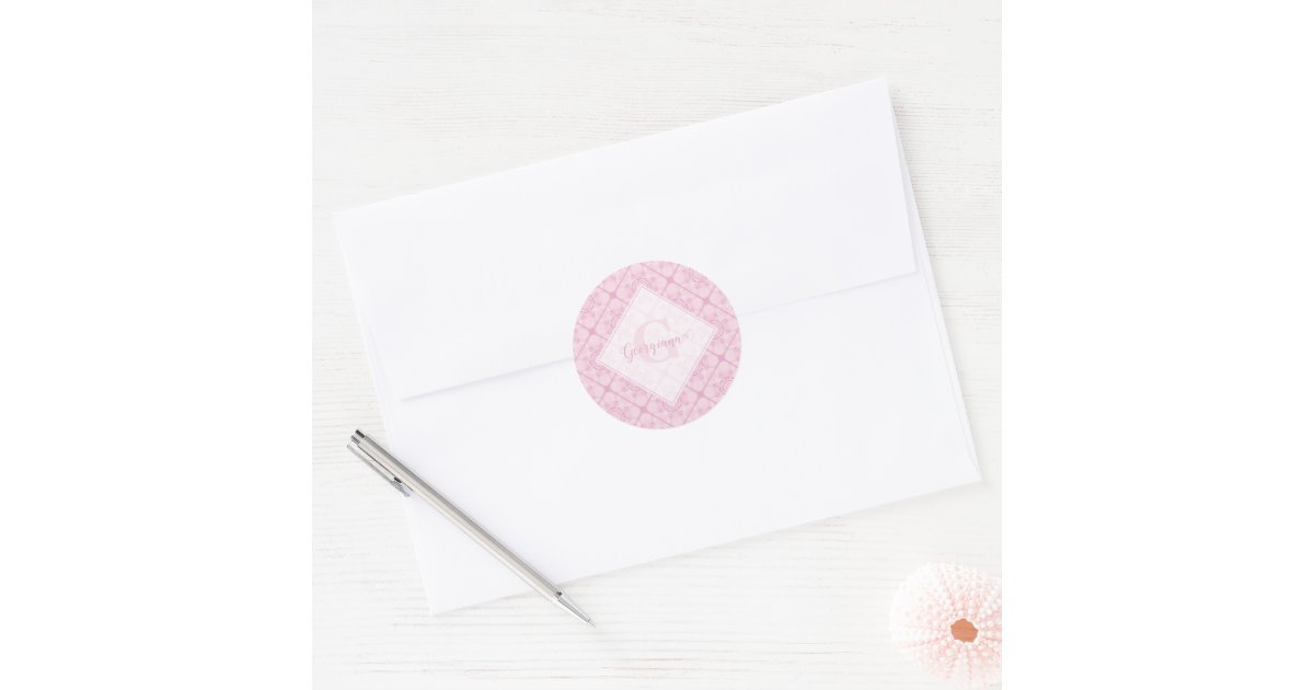 Custom Name Preppy In Pink Mandala Diamond Tiled Classic Round Sticker ...