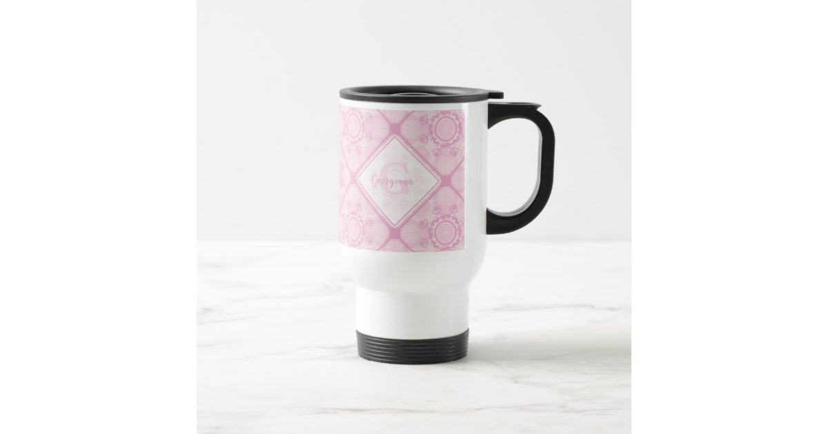 Custom Name Preppy In Pink Mandala Diamond Tiled Travel Mug | Zazzle