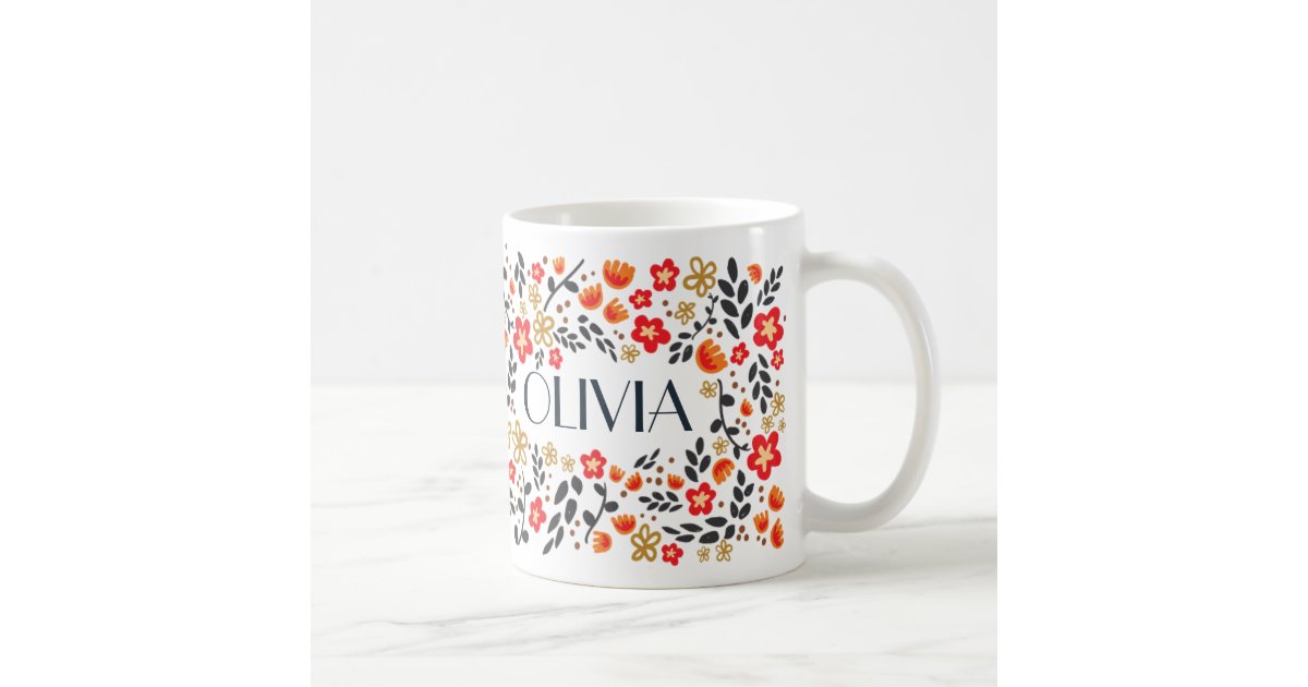Custom Name Pretty Floral Red Colorful Girly Mug | Zazzle