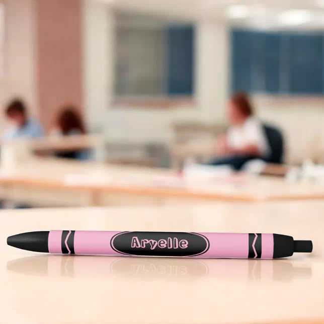 Custom Name Pretty Pink Crayon Style Black Ink Pen | Zazzle