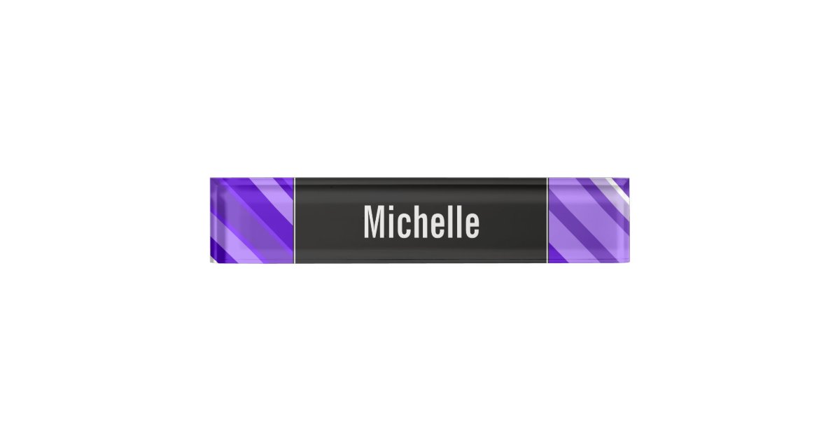Custom Name + Purple and White Striped Pattern Desk Name Plate | Zazzle