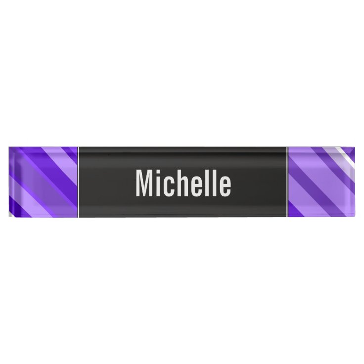 Custom Name + Purple and White Striped Pattern Desk Name Plate | Zazzle