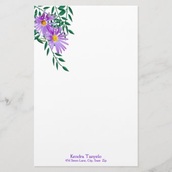 Custom Name Purple Wildflower Corner Borders Stationery | Zazzle