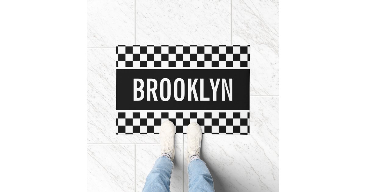 Custom Name Racing Checkerboard Pattern Classic Doormat | Zazzle