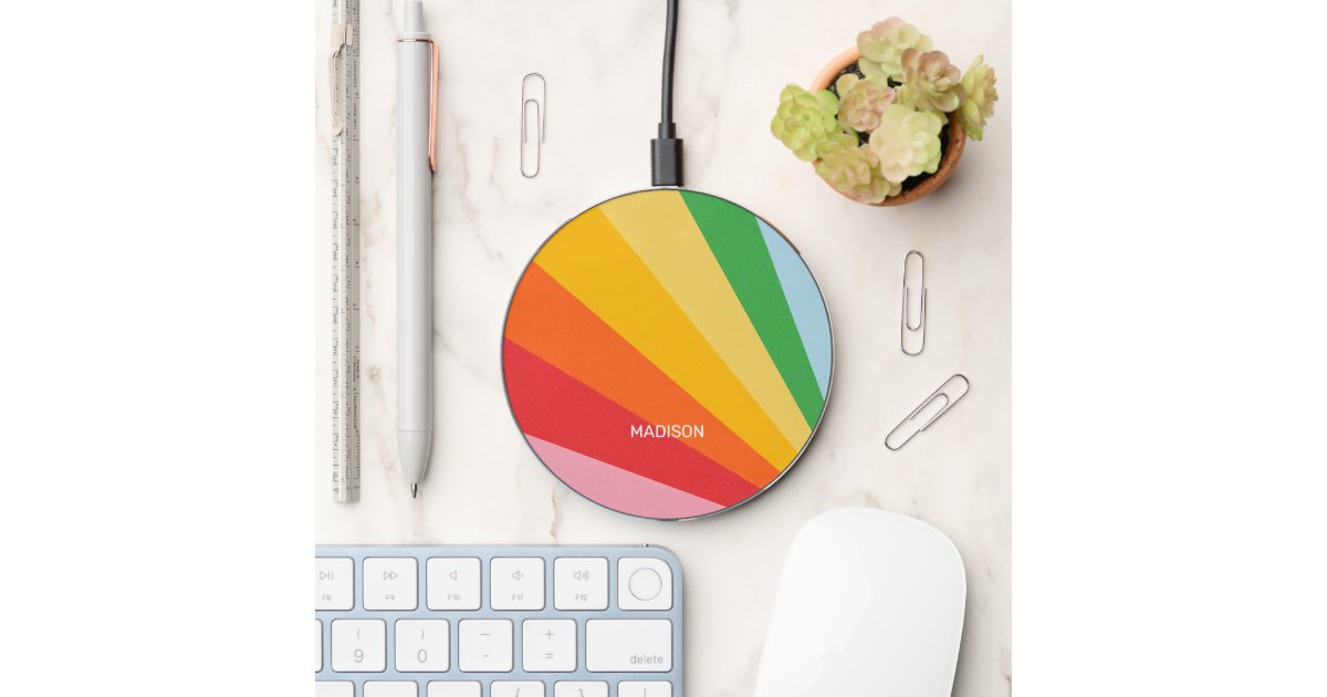 Custom Name Rainbow Colors Wireless Charger | Zazzle