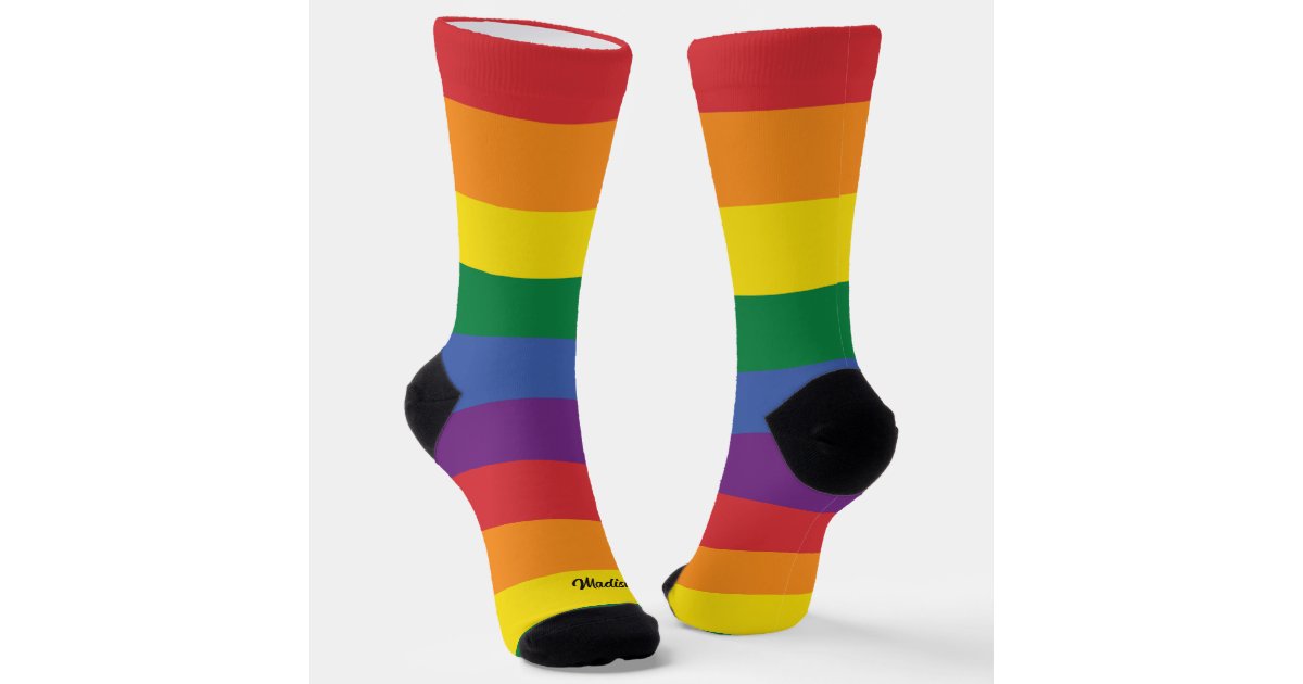 Custom Name Rainbow Flag Socks | Zazzle