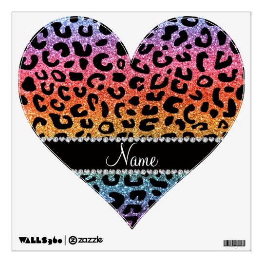Custom name rainbow glitter cheetah print wall decal | Zazzle.com