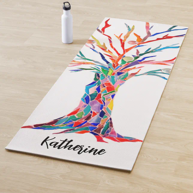 Custom Name Rainbow Tree Yoga Mat | Zazzle