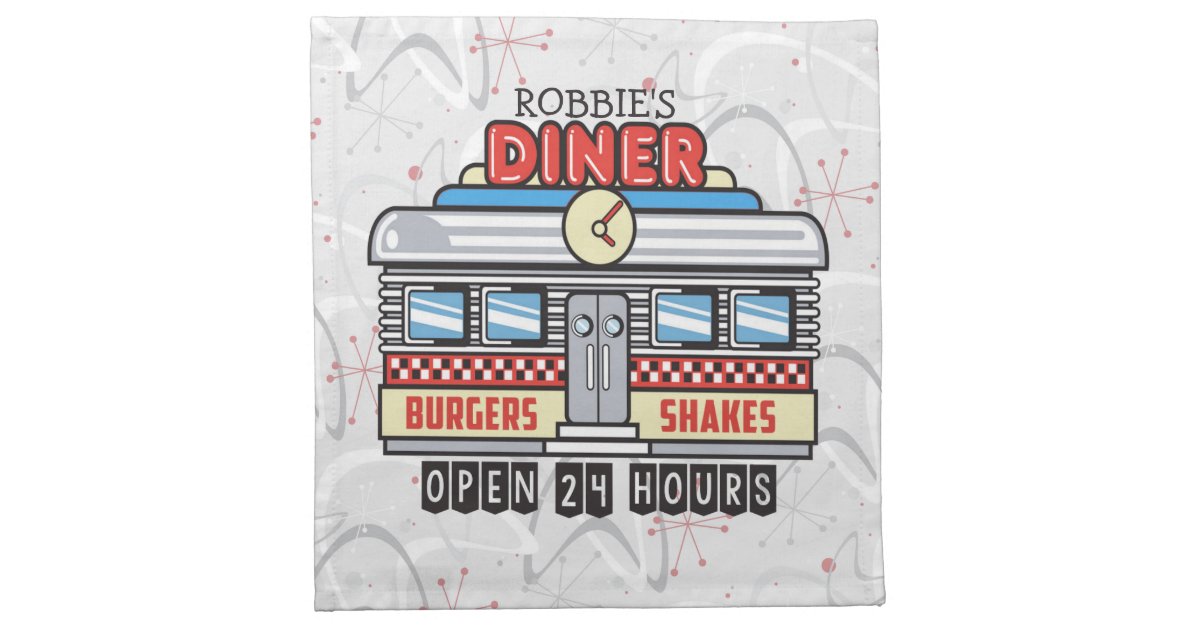 Custom NAME Retro 50s Diner Sign Fifties Atomic Cloth Napkin | Zazzle