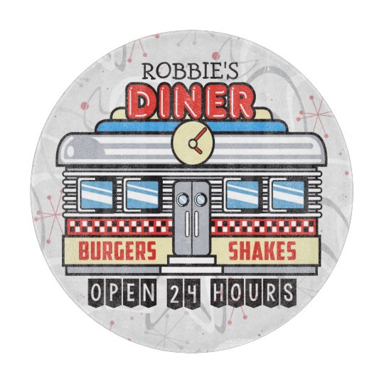 Custom NAME Retro 50s Diner Sign Fifties Atomic Cutting Board | Zazzle.com