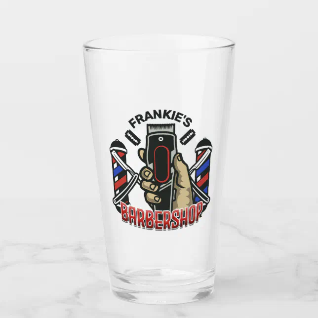 Custom NAME Retro Barber Shop Pole Barbershop Glass | Zazzle