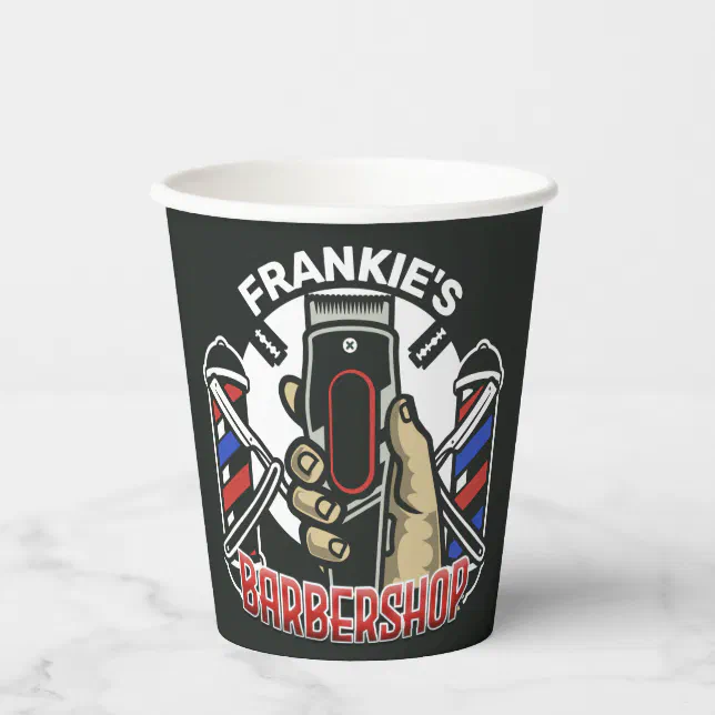 Custom NAME Retro Barber Shop Pole Barbershop Paper Cups | Zazzle