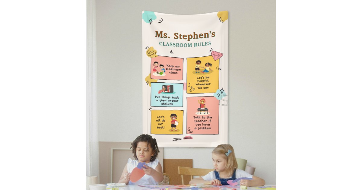 Custom Name Retro Style Teacher's Classroom Rules Banner | Zazzle