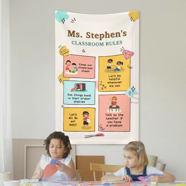 Custom Name Retro Style Teacher's Classroom Rules Banner | Zazzle