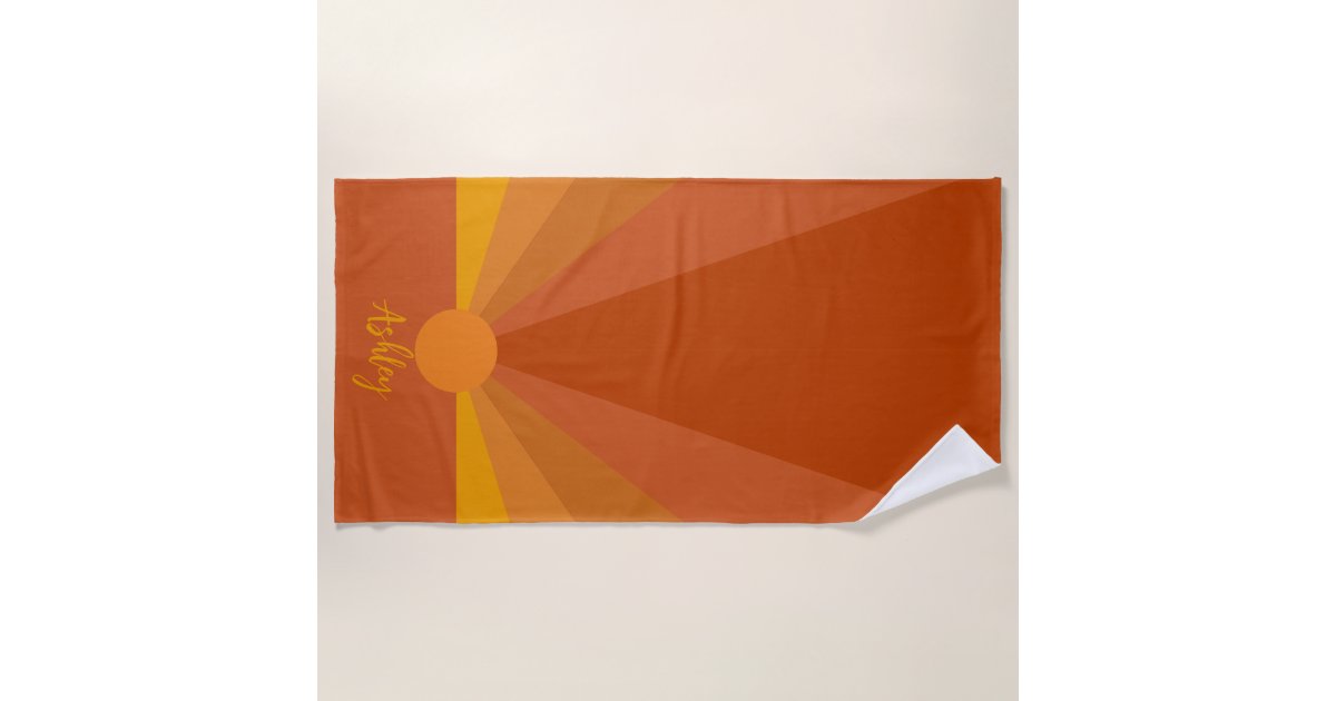 Custom Name Retro Sunset Beach Towel | Zazzle