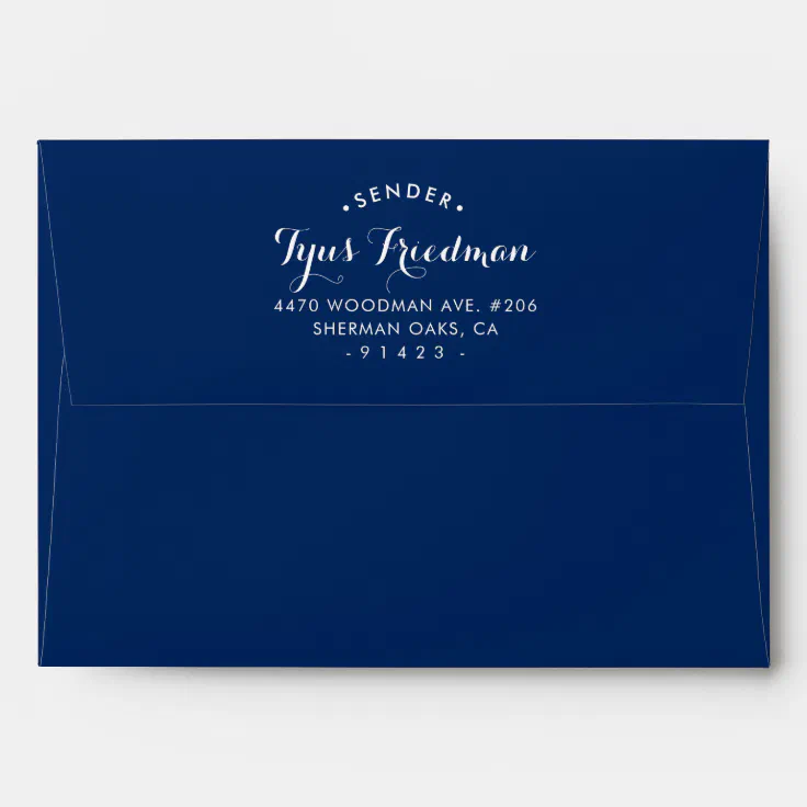 CUSTOM NAME RETURN ADDRESS white navy dark blue Envelope | Zazzle