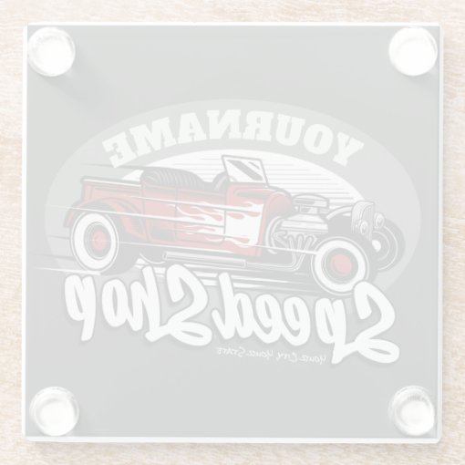 Custom NAME Rockabilly Roadster Speed Shop Garage Glass Coaster | Zazzle