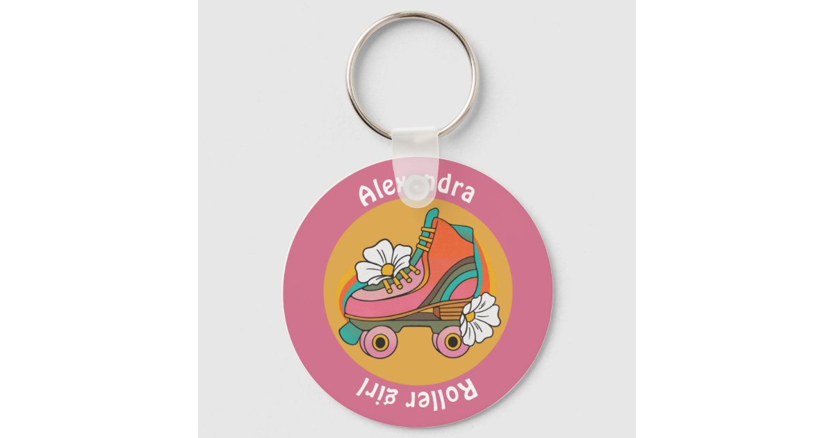 custom name roller skate girl pink girly keychain | Zazzle