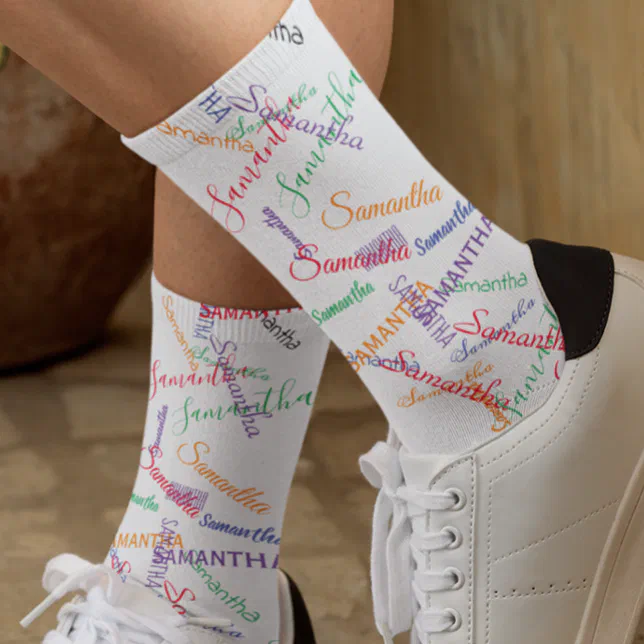 Custom Name Script Personalized colorful Socks | Zazzle