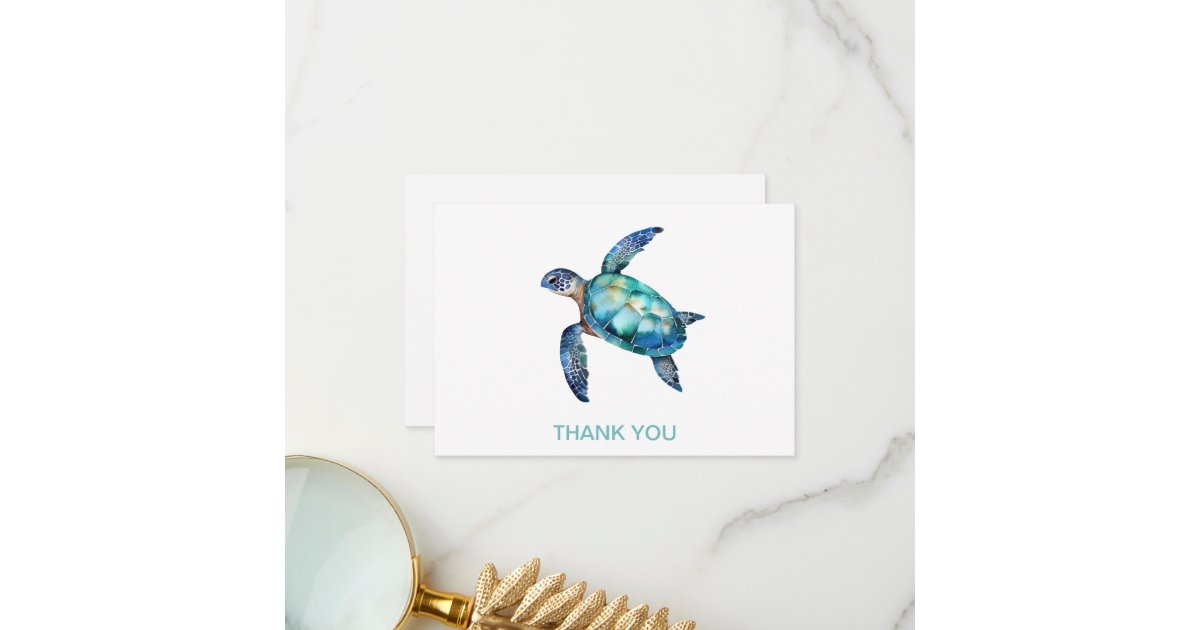 Custom Name Sea Turtle White Thank You Card | Zazzle