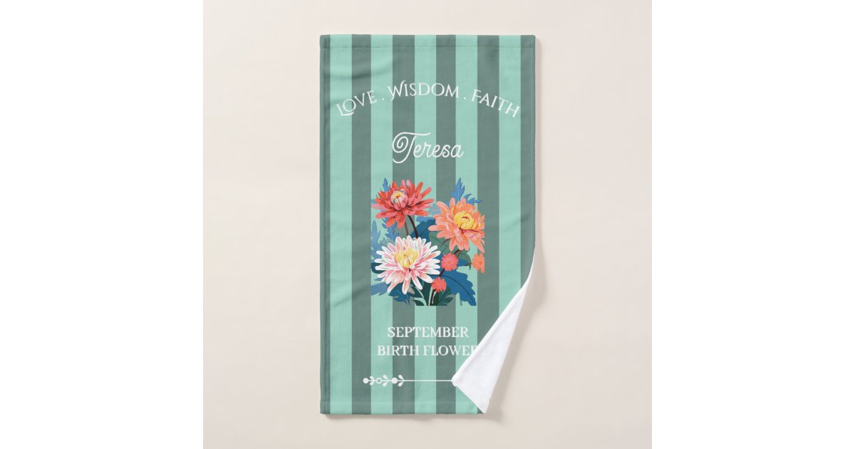 Custom Name September Birth Flower Towel Set | Zazzle