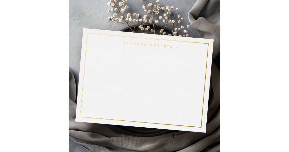 Custom name silver gold real foil note card | Zazzle