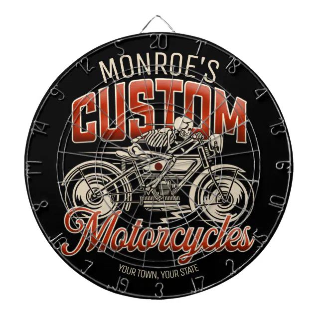 Custom NAME Skeleton Motorcycle Cycle Shop Dart Board | Zazzle