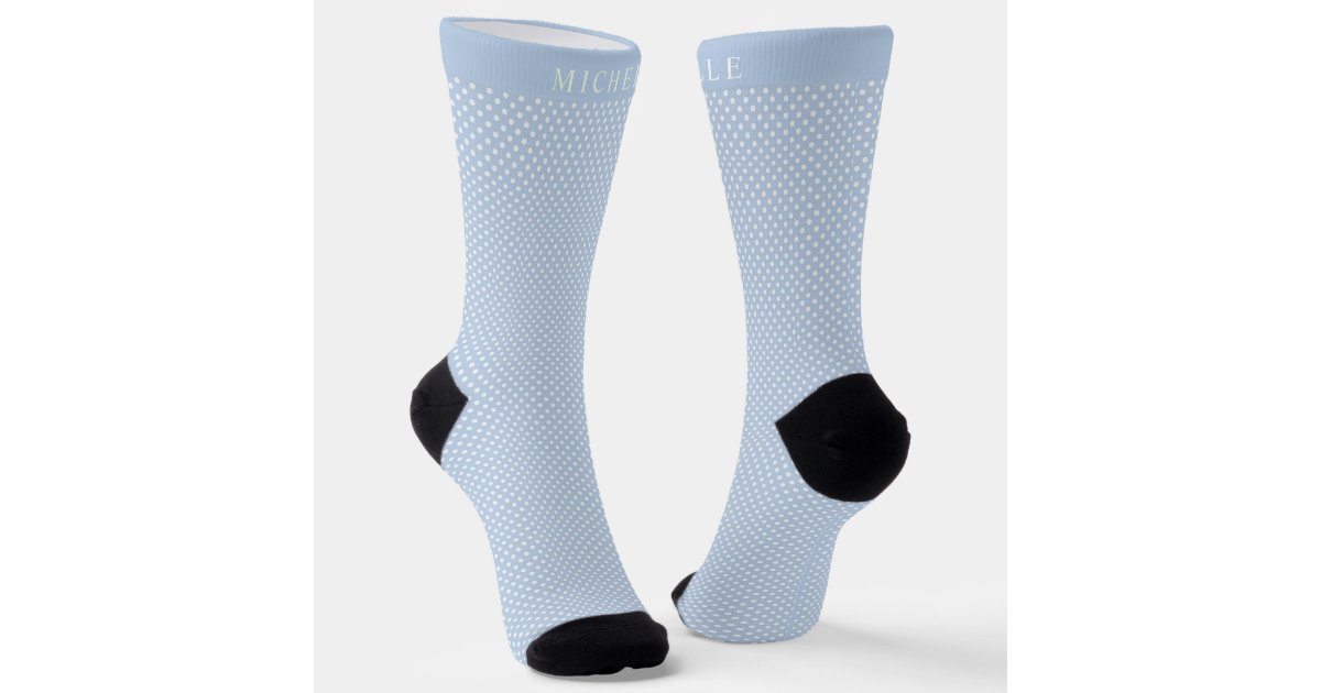 Custom Name Sky Baby Powder Blue Polka Dot Socks | Zazzle
