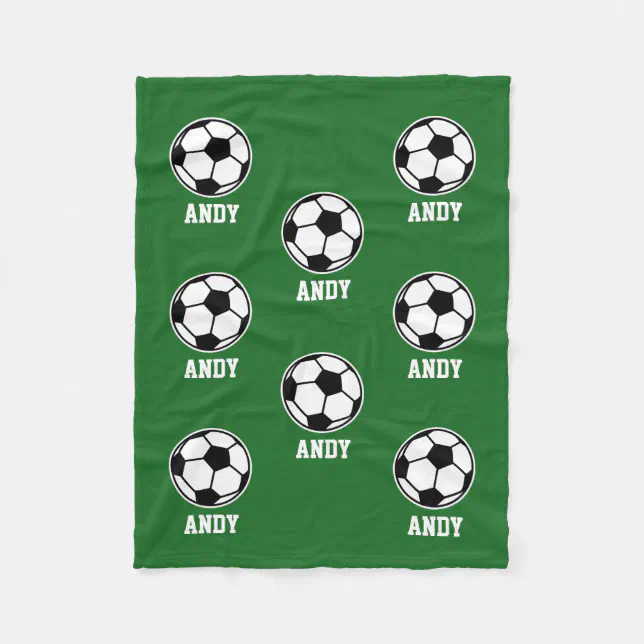 Custom name soccer ball pattern fleece blanket | Zazzle