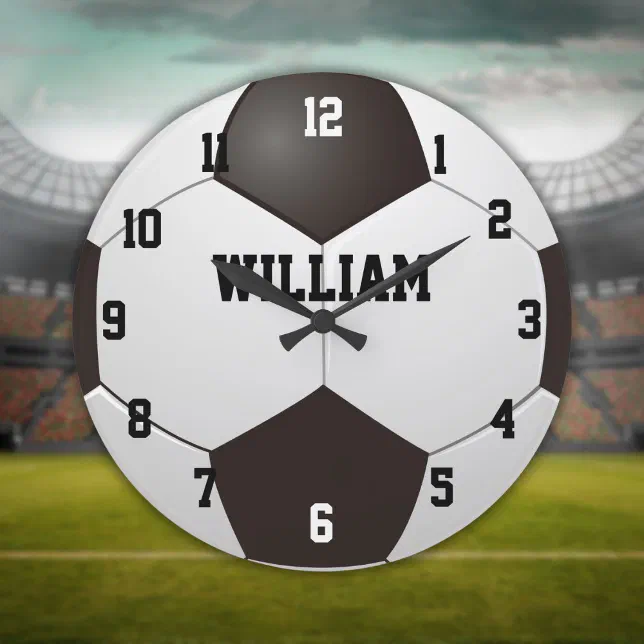 Custom Name Soccer Football Large Clock | Zazzle