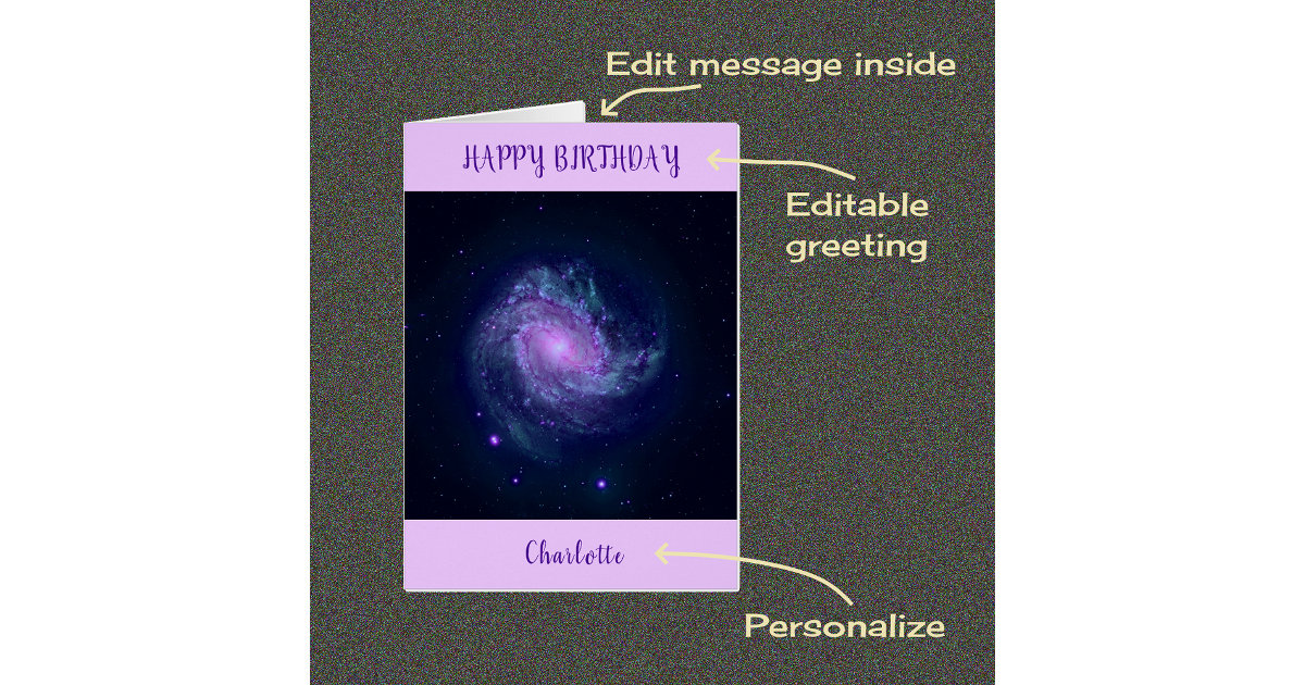 Custom name spiral galaxy birthday card | Zazzle