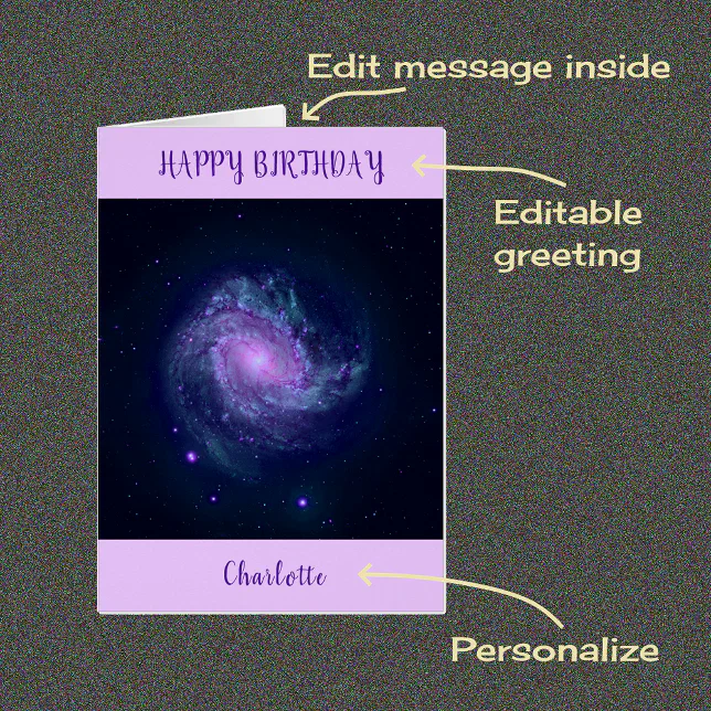 Custom name spiral galaxy birthday card | Zazzle
