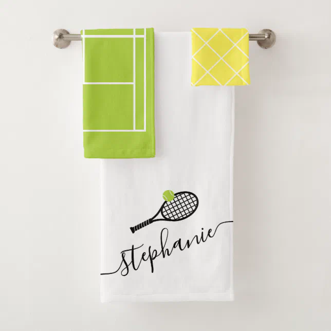 Custom Name Tennis Court Racket Monogrammed Bath Towel Set | Zazzle