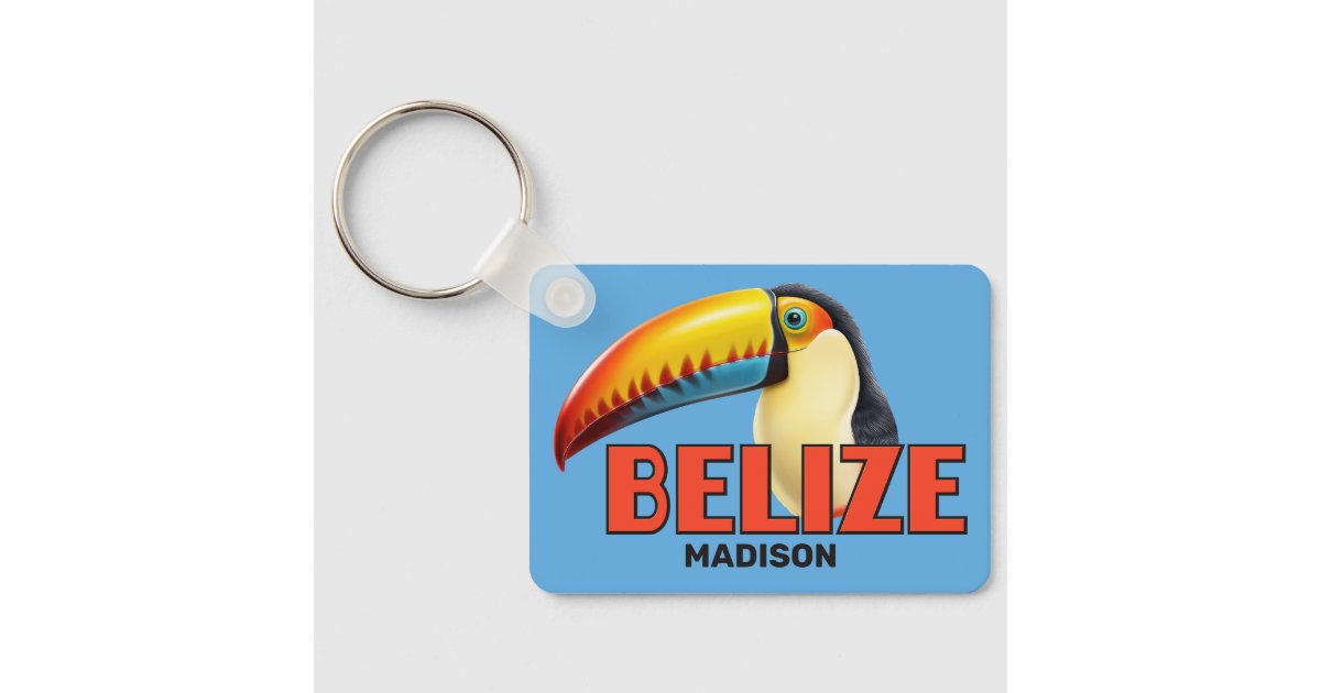 Custom Name & Text BELIZE Toucan Keychain | Zazzle