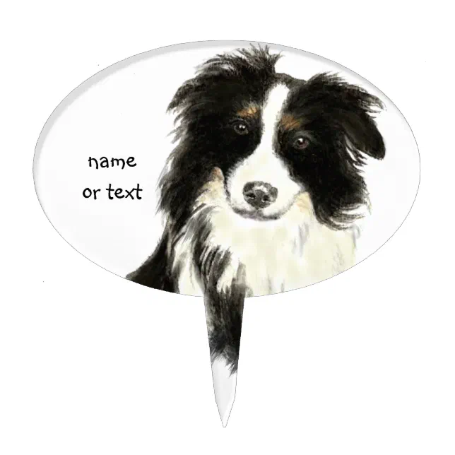 Custom Name text Border Collie Dog Pet Cake Topper | Zazzle