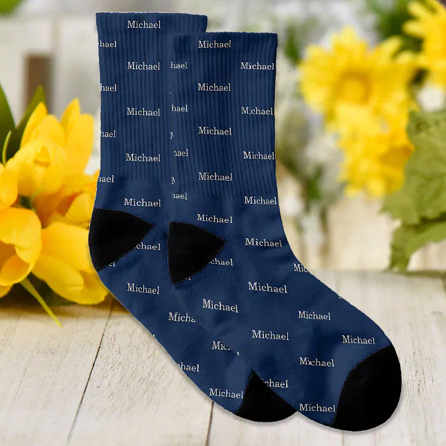 Custom Name Text Simple Elegant Navy Blue Socks | Zazzle