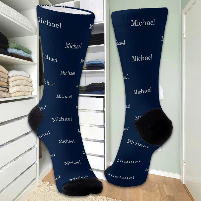 Custom Name Text Simple Elegant Navy Blue Socks | Zazzle