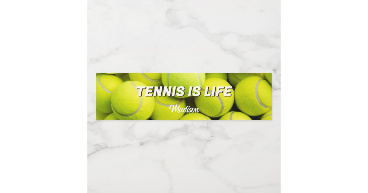 Custom Name & Text Tennis Balls Water Bottle Label | Zazzle