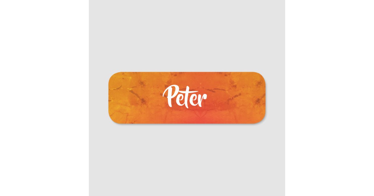 Custom name textured orange name tag | Zazzle