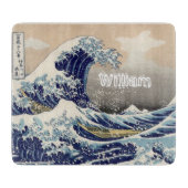 Custom name the great wave navy blue cutting board | Zazzle