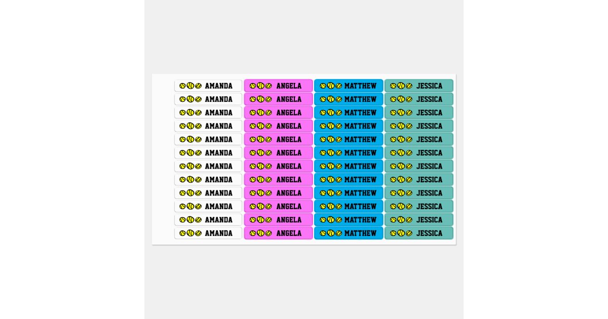 Custom name thin label stickers for tennis rackets | Zazzle