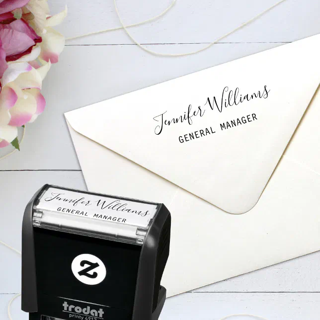 Custom Name Title Personalized Script Signature Self-inking Stamp | Zazzle