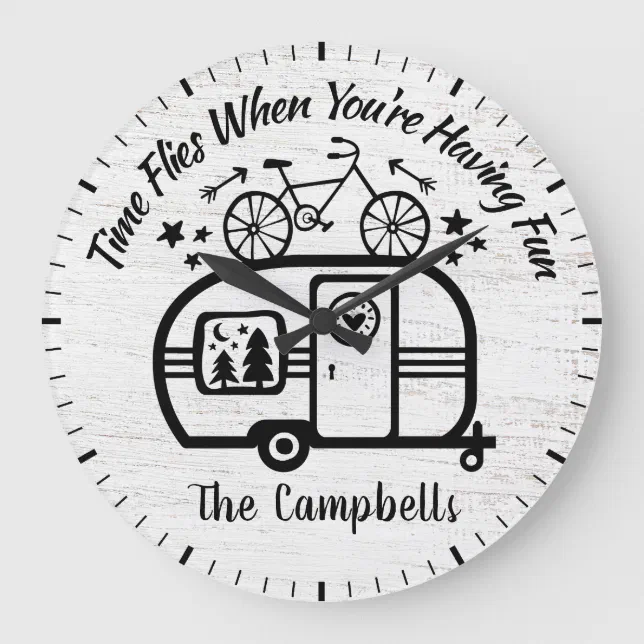 Custom Name Trailer Camping Rving Typography Large Clock | Zazzle