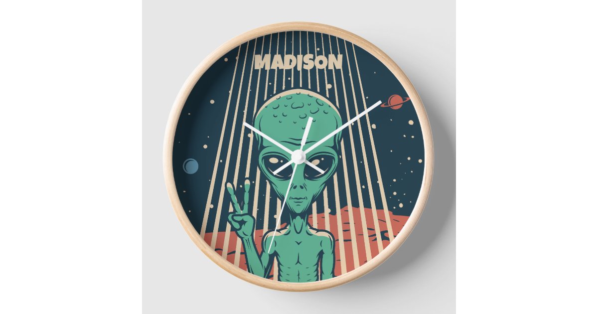 Custom Name UFO Alien Clock | Zazzle